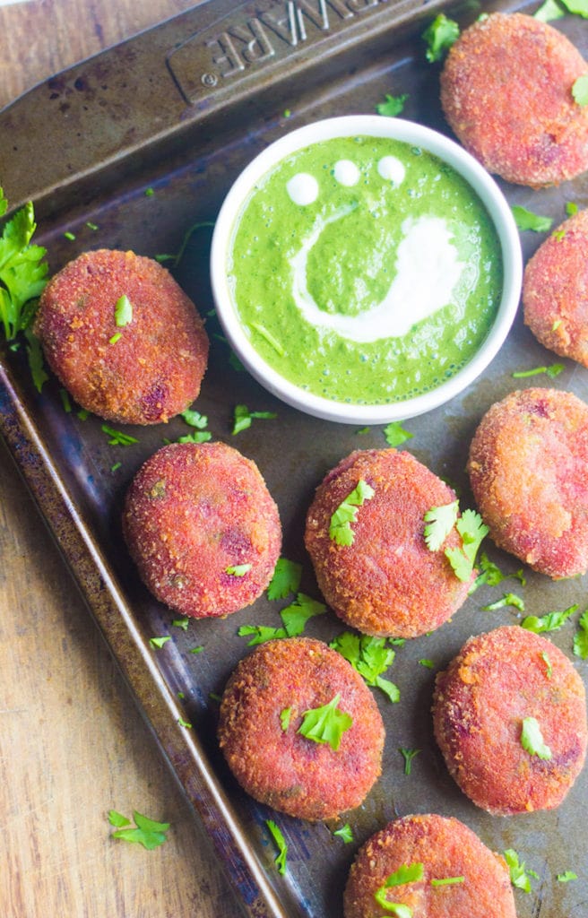 crispy vegetable cutlets | beetroot cutlets with green chutney